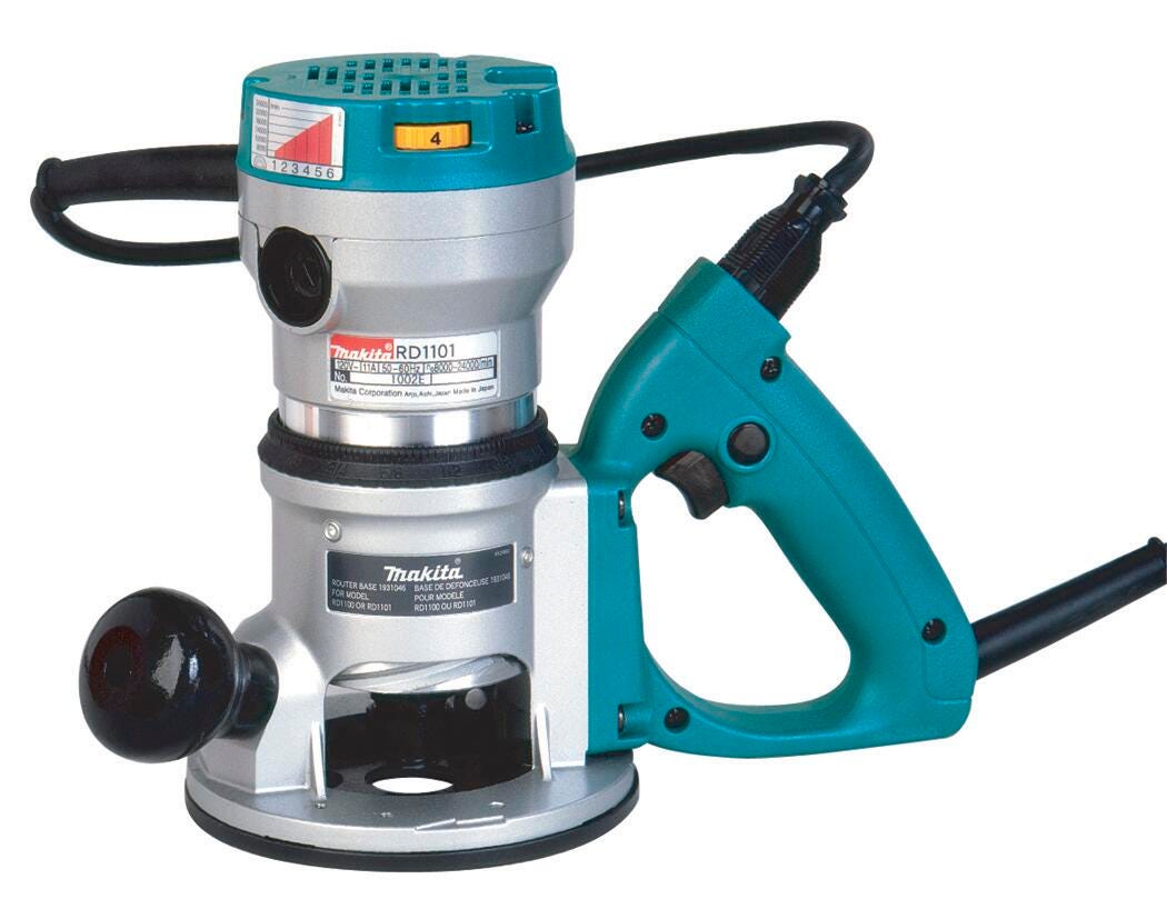 Portable power tools in carpentry store